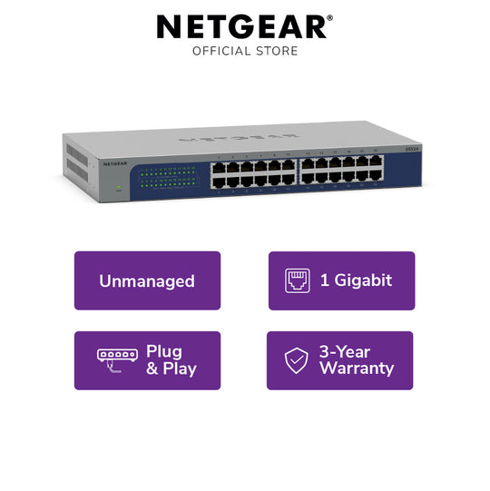 NETGEAR GS524 24-Port Gigabit Unmanaged Desktop / Rack Mount Switch ...
